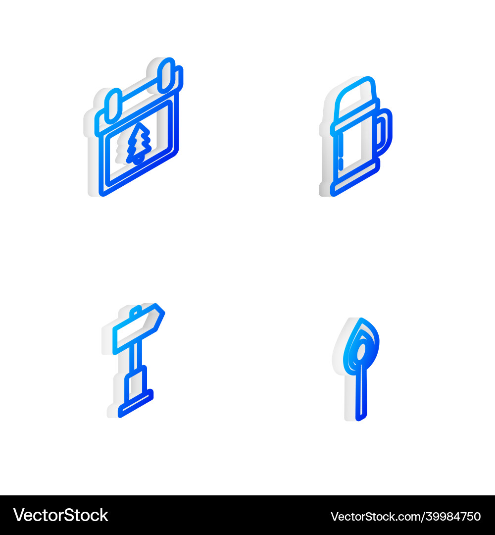 Set isometric line thermos container calendar Vector Image