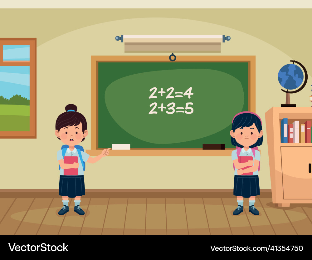 Students girls in classroom Royalty Free Vector Image