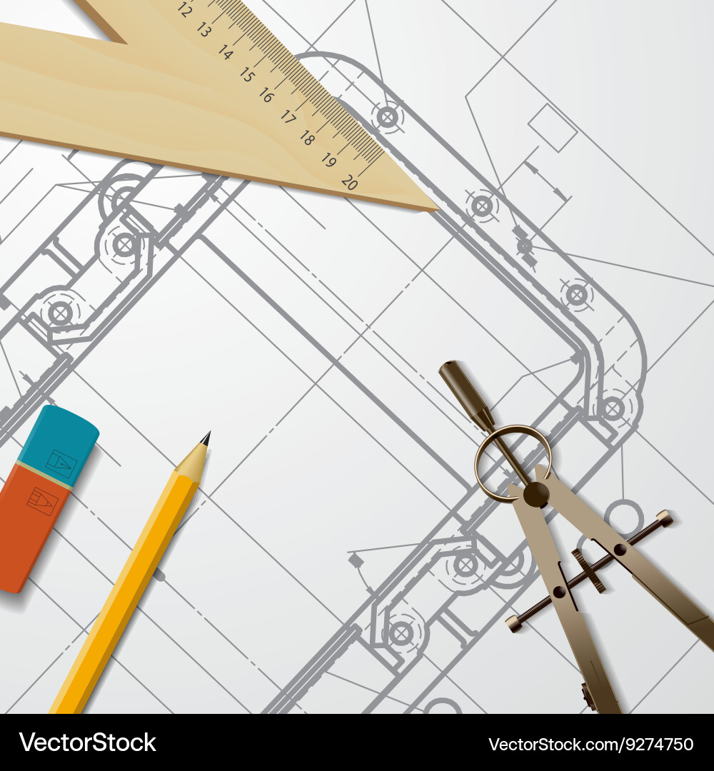 Technical blueprint of mechanism Royalty Free Vector Image