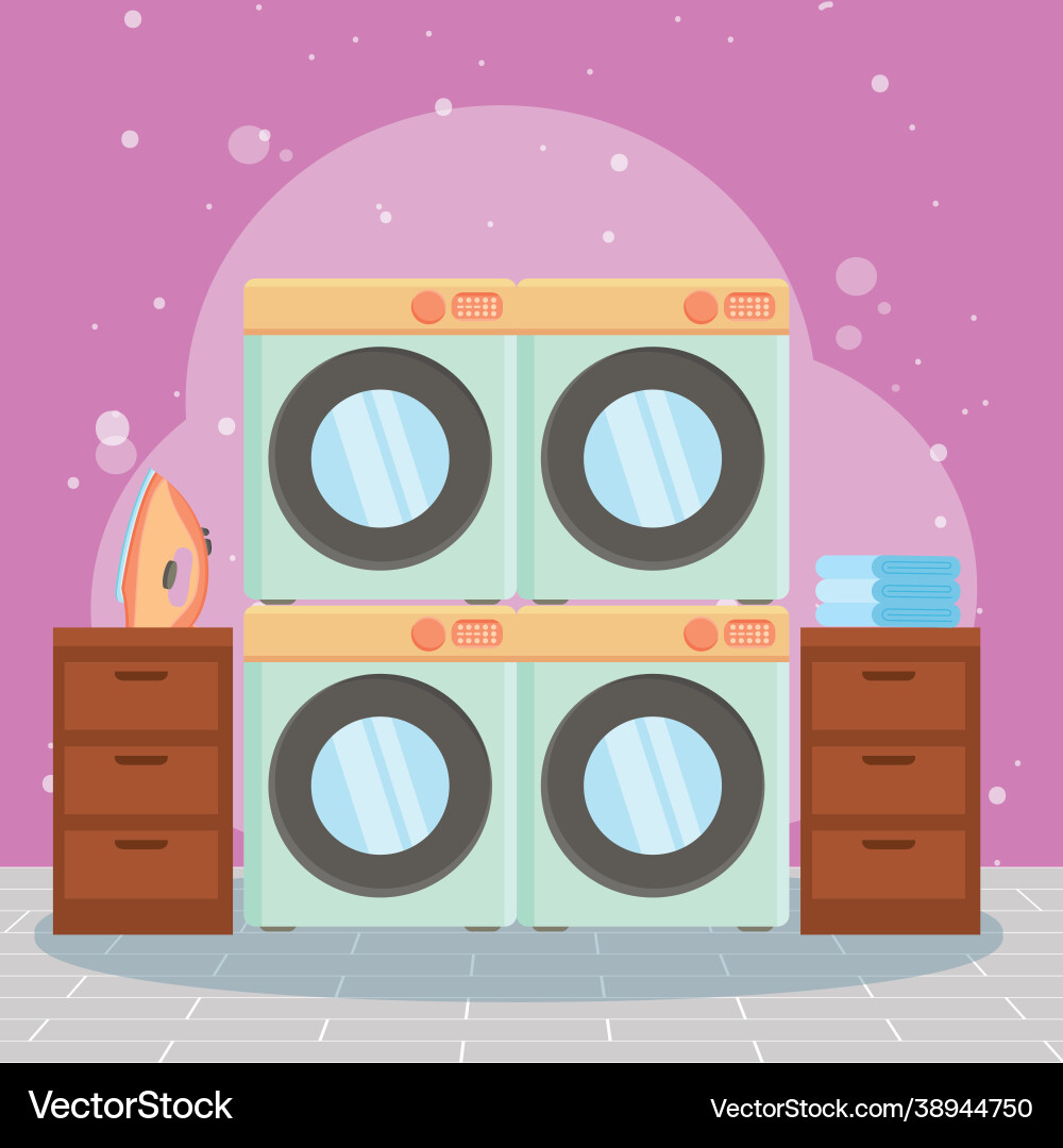 Washing machines and iron Royalty Free Vector Image
