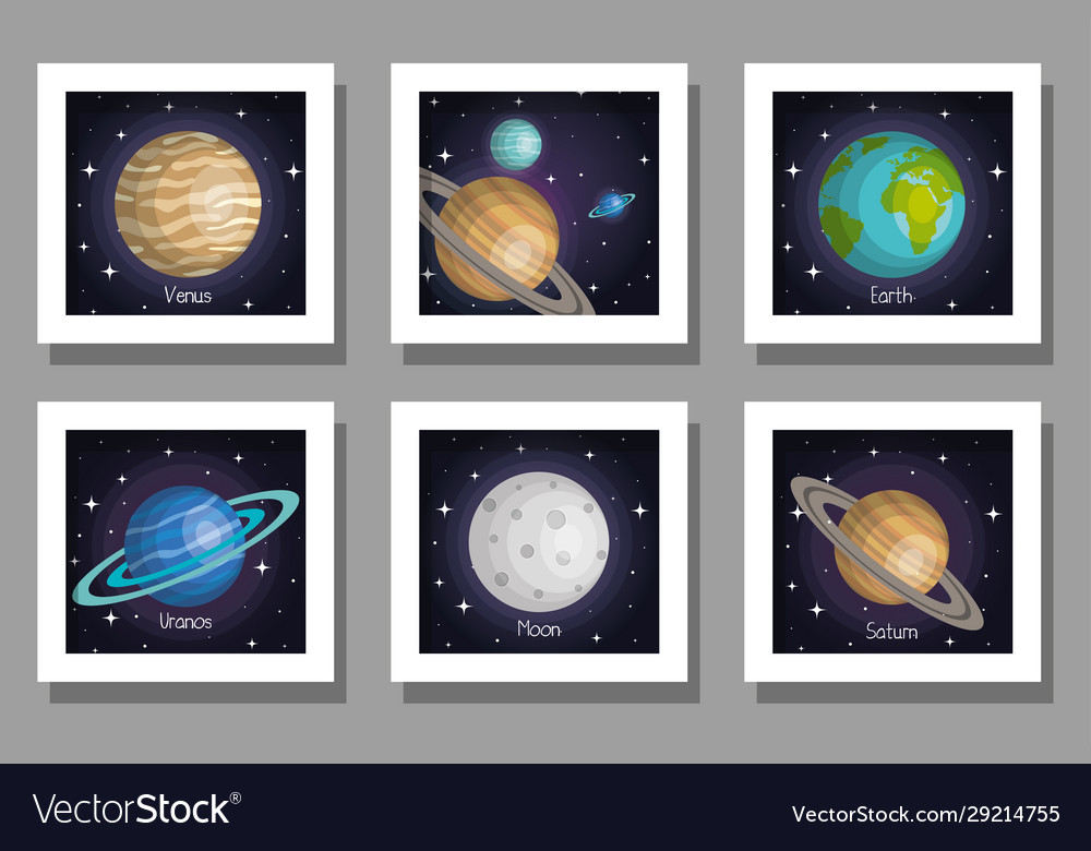 Bundle designs set solar system Royalty Free Vector Image