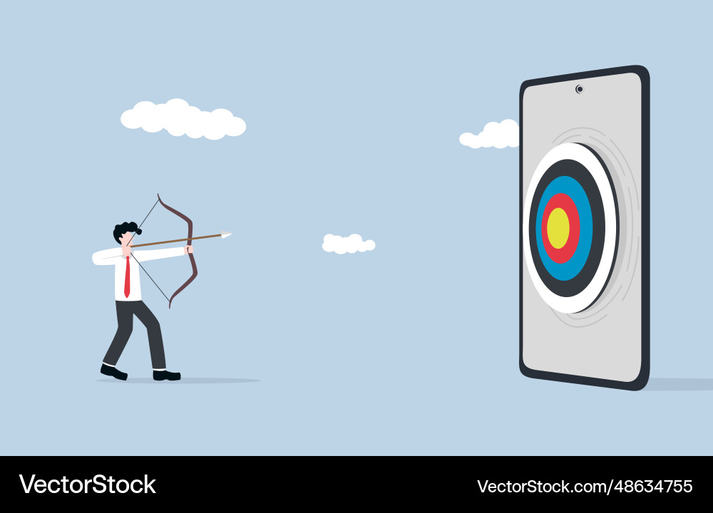 Businessman aim at target on mobile screen Vector Image