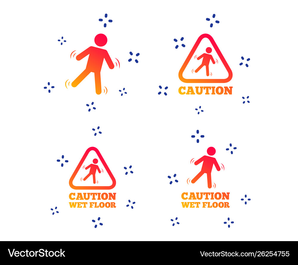 Caution wet floor icons human falling signs Vector Image
