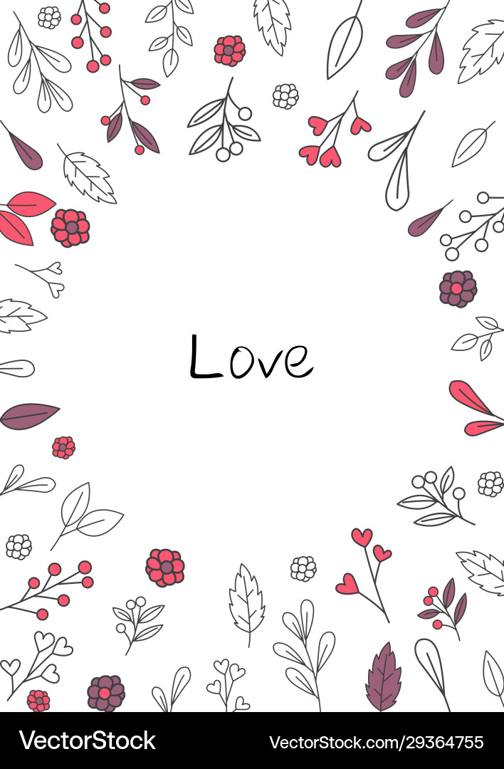 Doodle valentine leaves and flowers frame Vector Image
