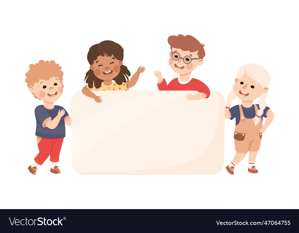 Group of happy kids holding blank banner together Vector Image