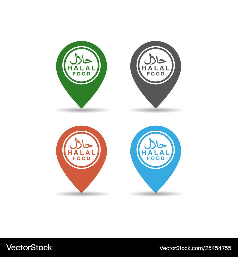 Set halal logo design on map pin food Royalty Free Vector