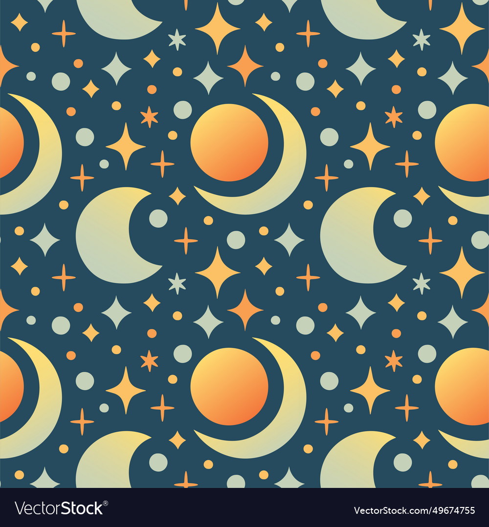 Solar eclipse seamless pattern in flat cartoon Vector Image