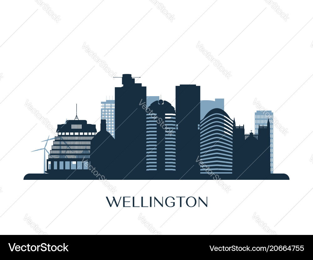 Wellington skyline monochrome silhouette Vector Image