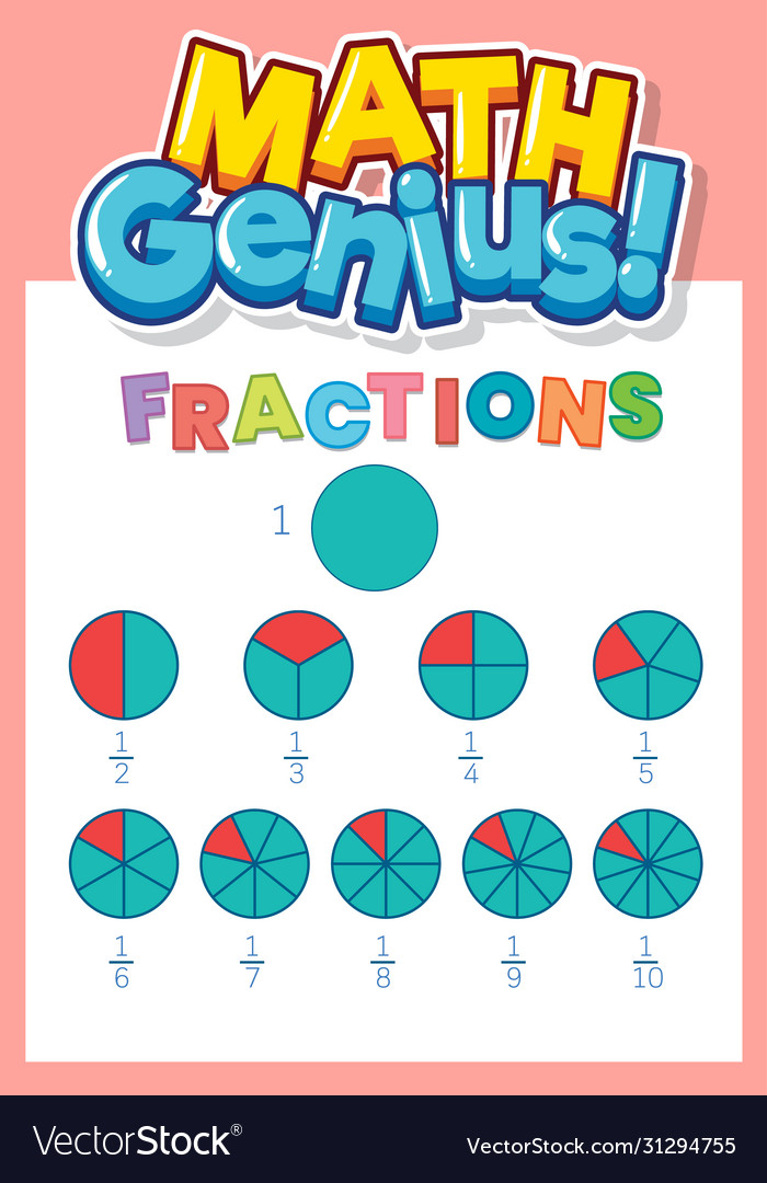 Worksheet design template for fractions with pink Vector Image