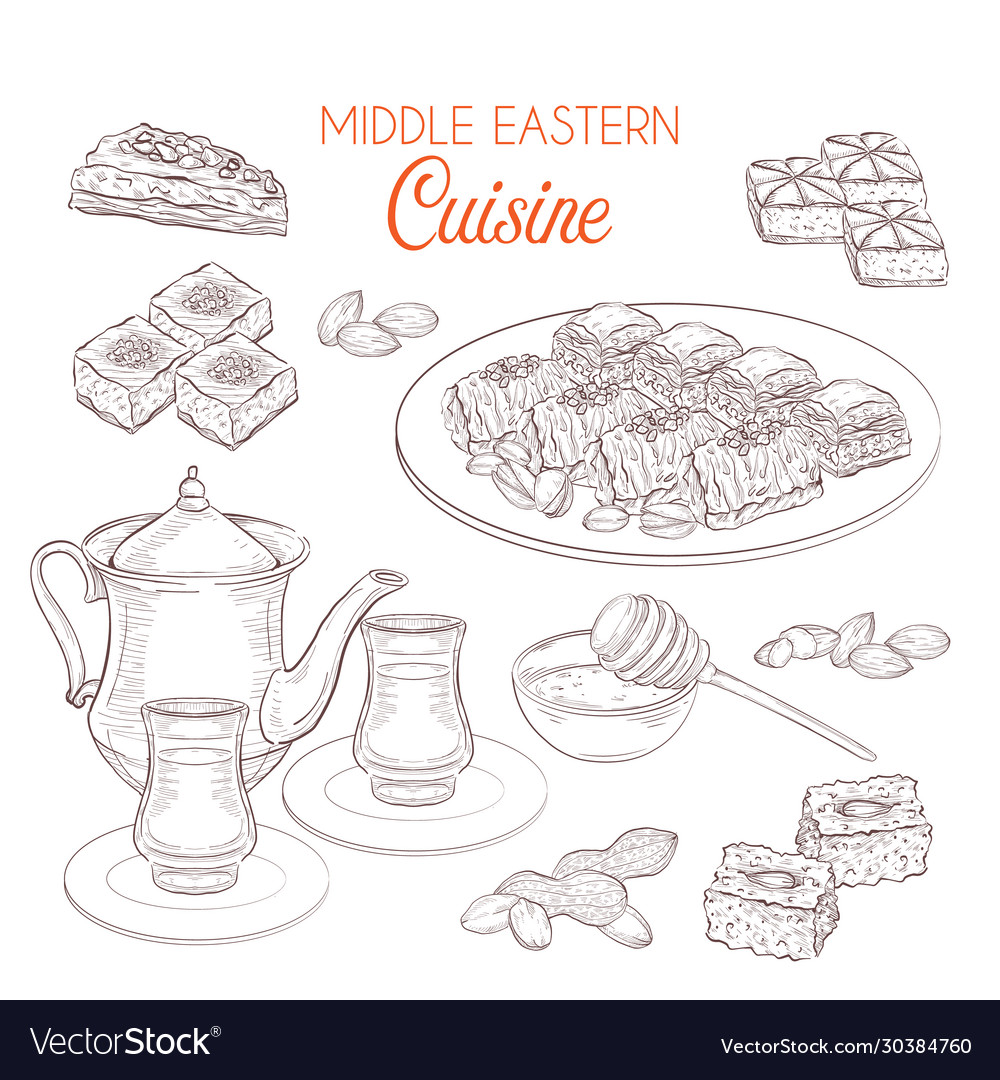Arabic food middle eastern sweets and tea Vector Image