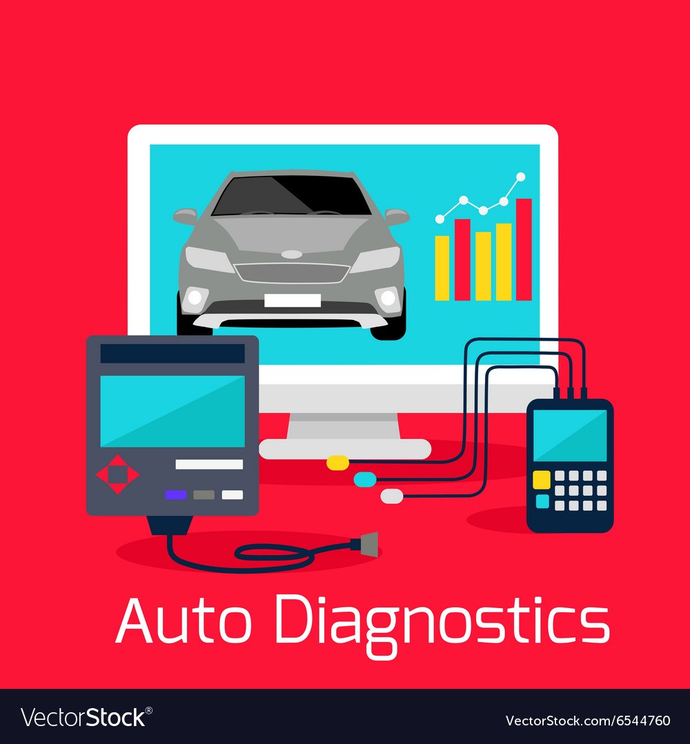 Auto diagnostics monitor flat concept Royalty Free Vector Auto diagnostics monitor flat concept Royalty Free Vector
