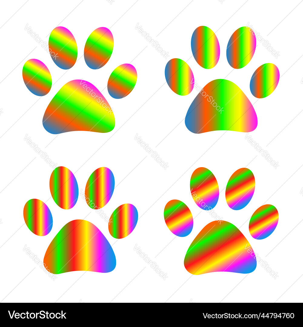 Color gradient design paws animals icons set Vector Image