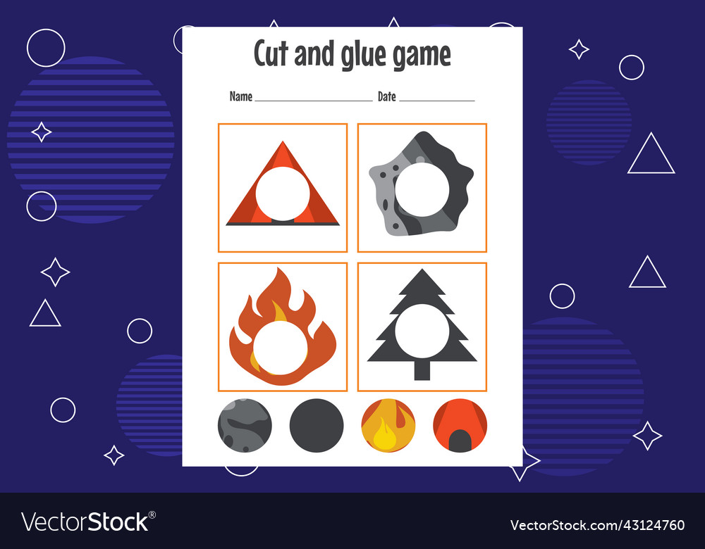 Cut and glue game for kids cutting practice Vector Image