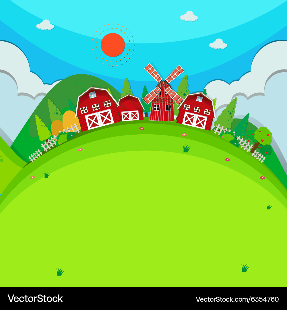 Farm land with barns and windmill Royalty Free Vector Image