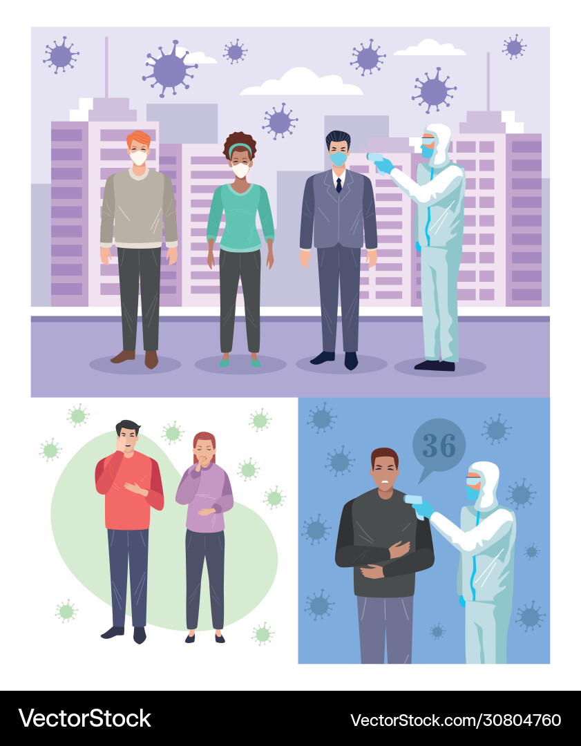 Group people sick with covid19 symptoms Royalty Free Vector