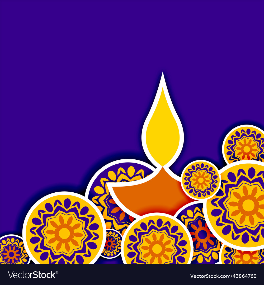 Happy Diwali Banner With Hand Drawn Diya Vector Image