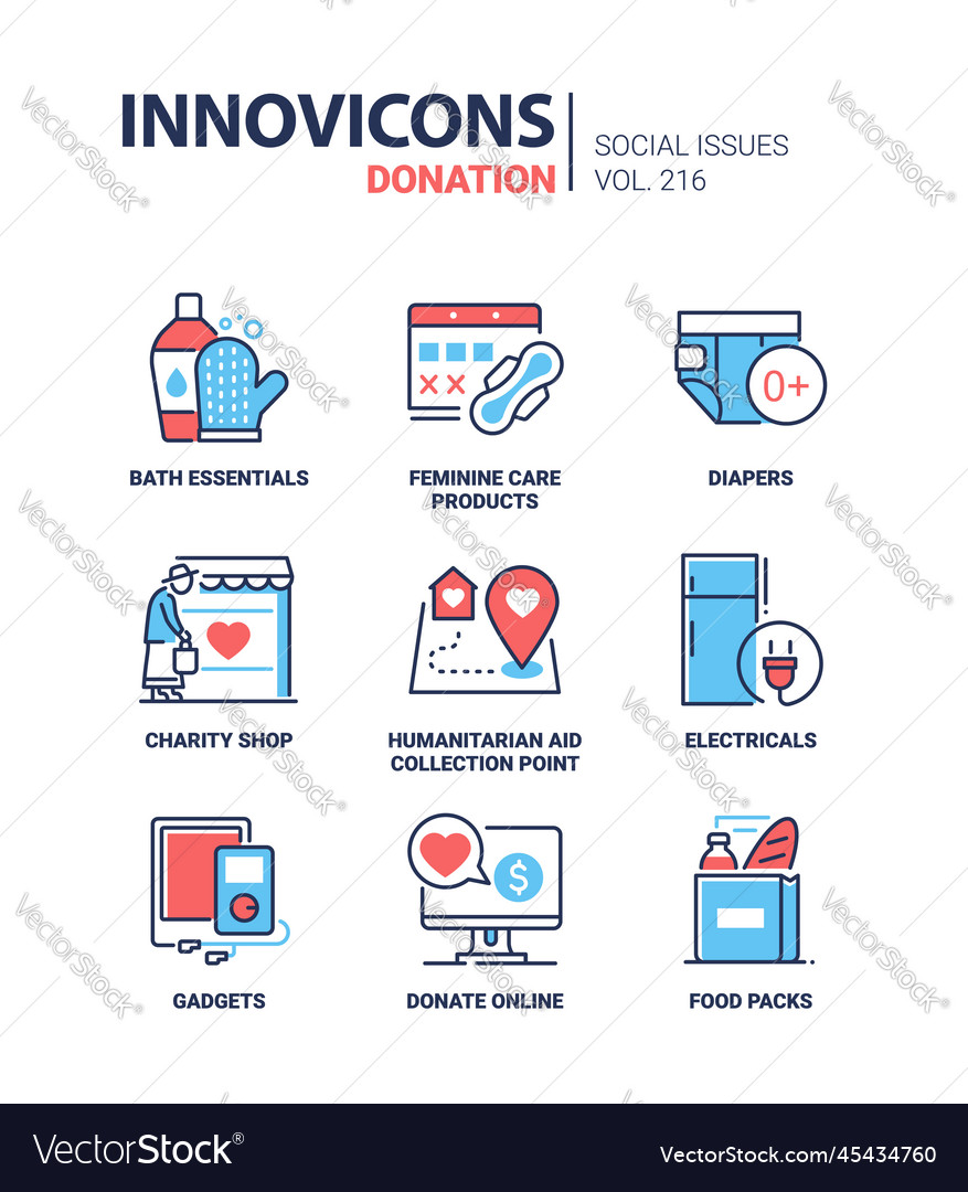 Help from donations - line design style icons set Vector Image