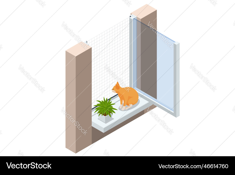 Isometric anti-cat mesh cat proof window screens Vector Image