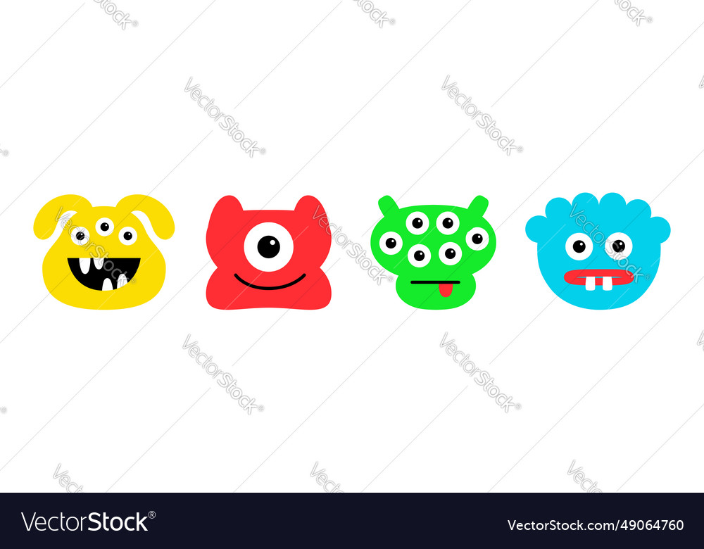 Monster set line happy halloween cute face head Vector Image