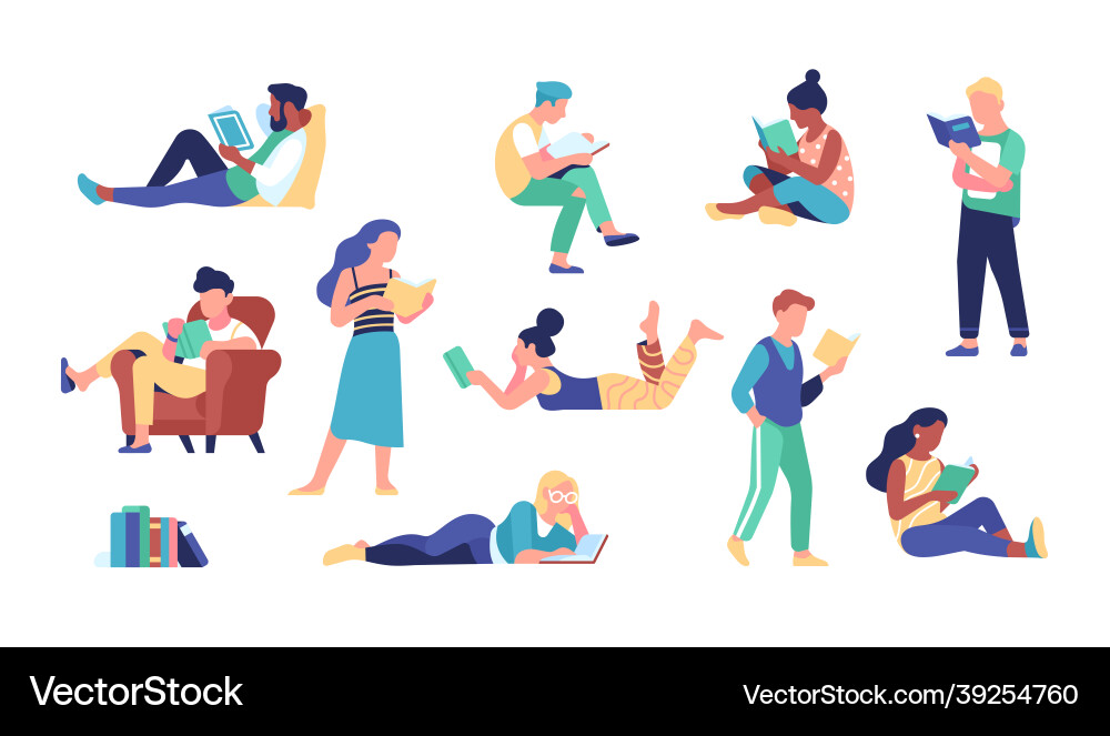 People read books adults characters while reading Vector Image