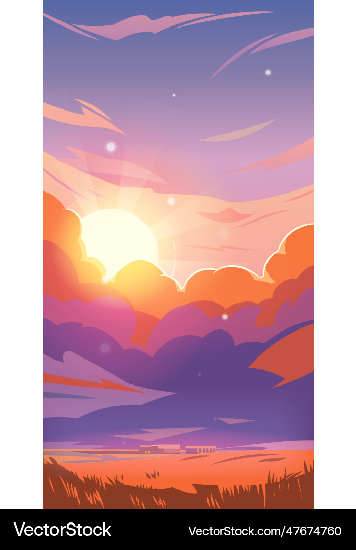 Sunset landscape with a field clouds on a red sky Vector Image