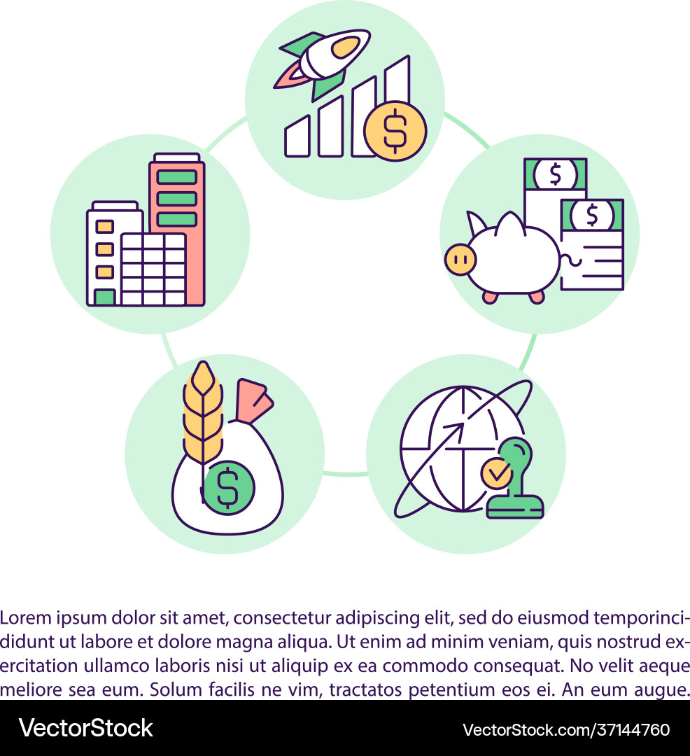 Types stocks concept line icons with text Vector Image