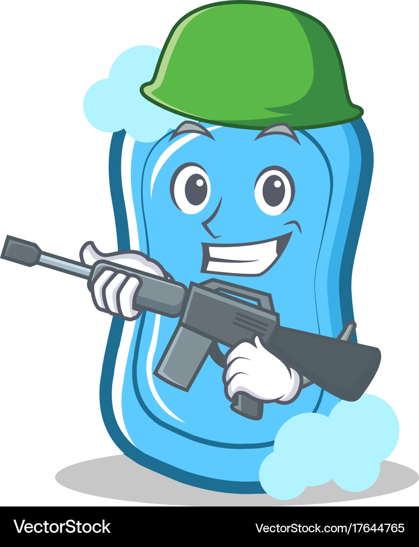 Army blue soap character cartoon Royalty Free Vector Image
