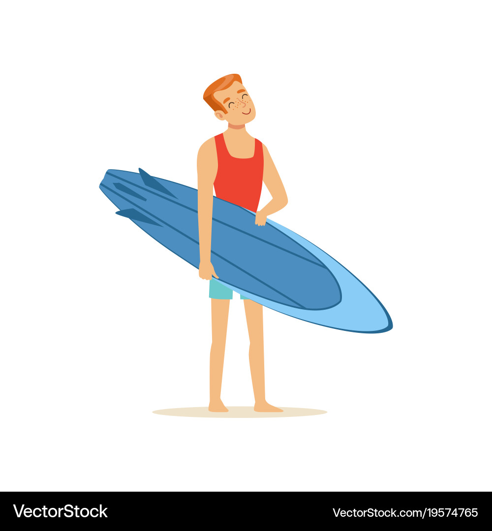 Cheerful man standing on the beach with blue Vector Image