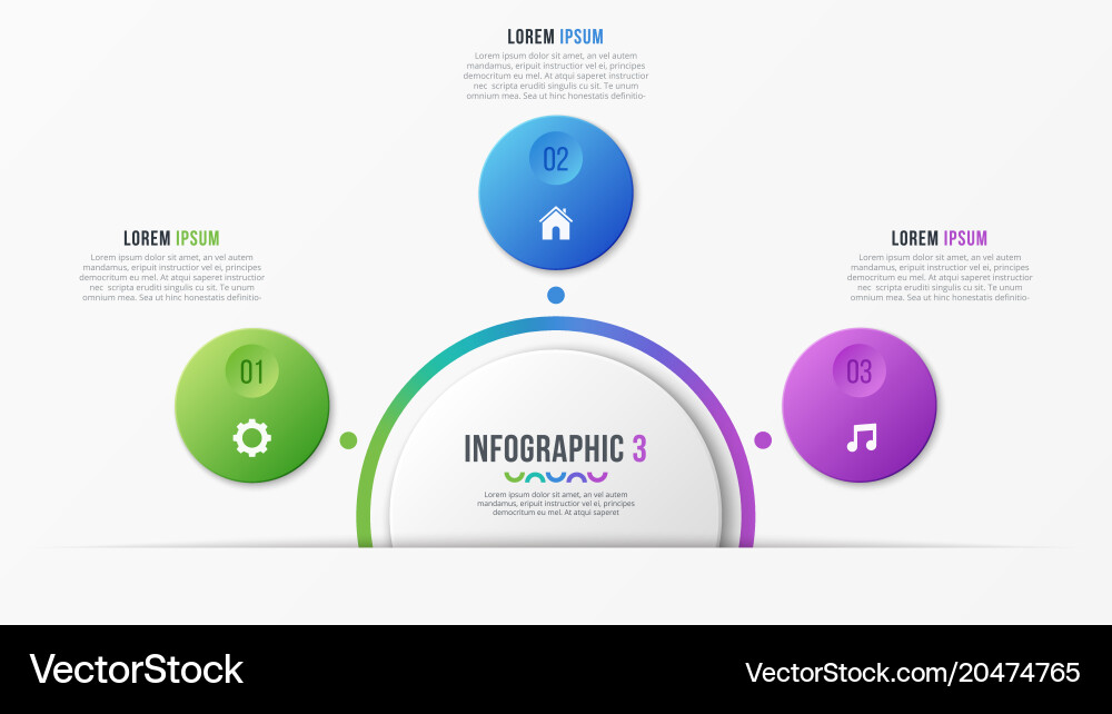 Circle chart template with 3 options Royalty Free Vector