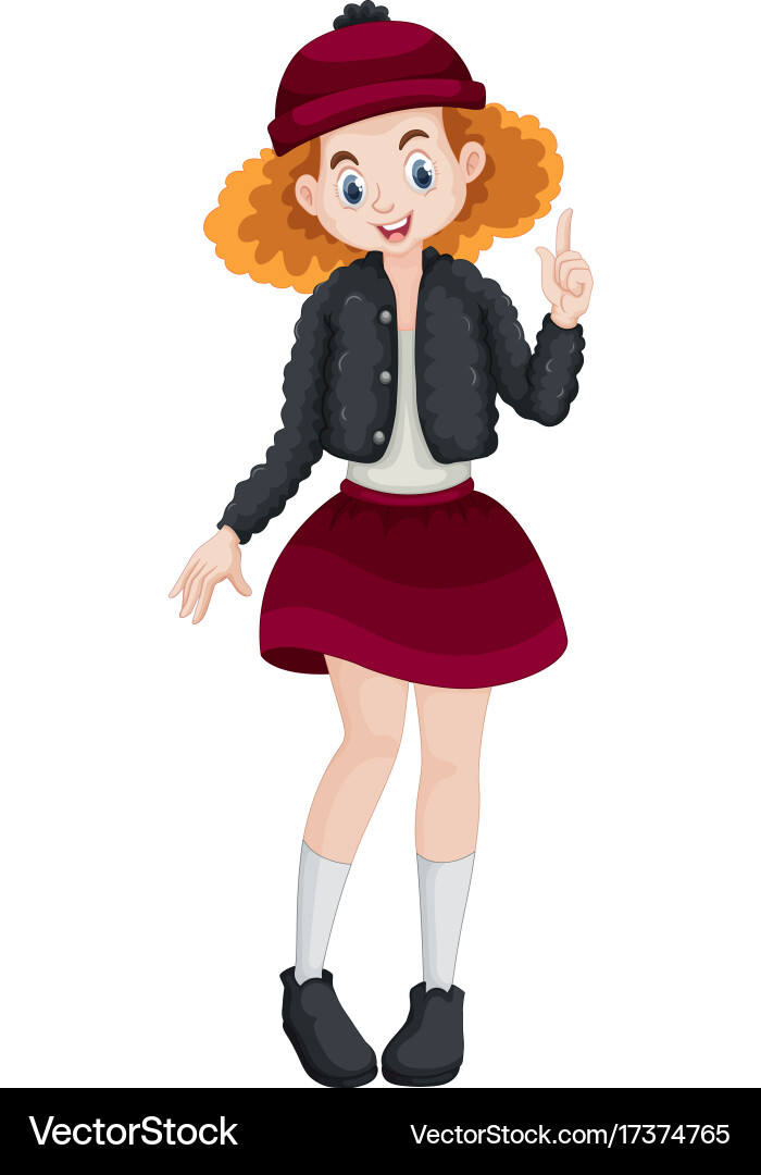 Cute girl in black wool jacket Royalty Free Vector Image
