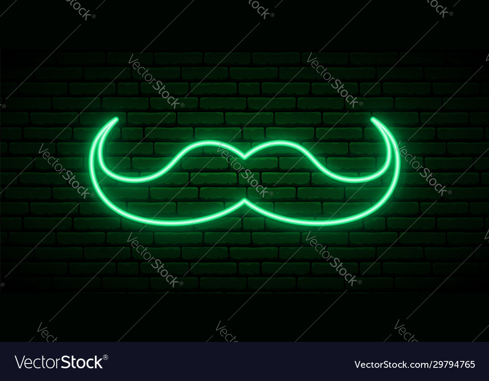 Green mustache neon sign design for web banner Vector Image