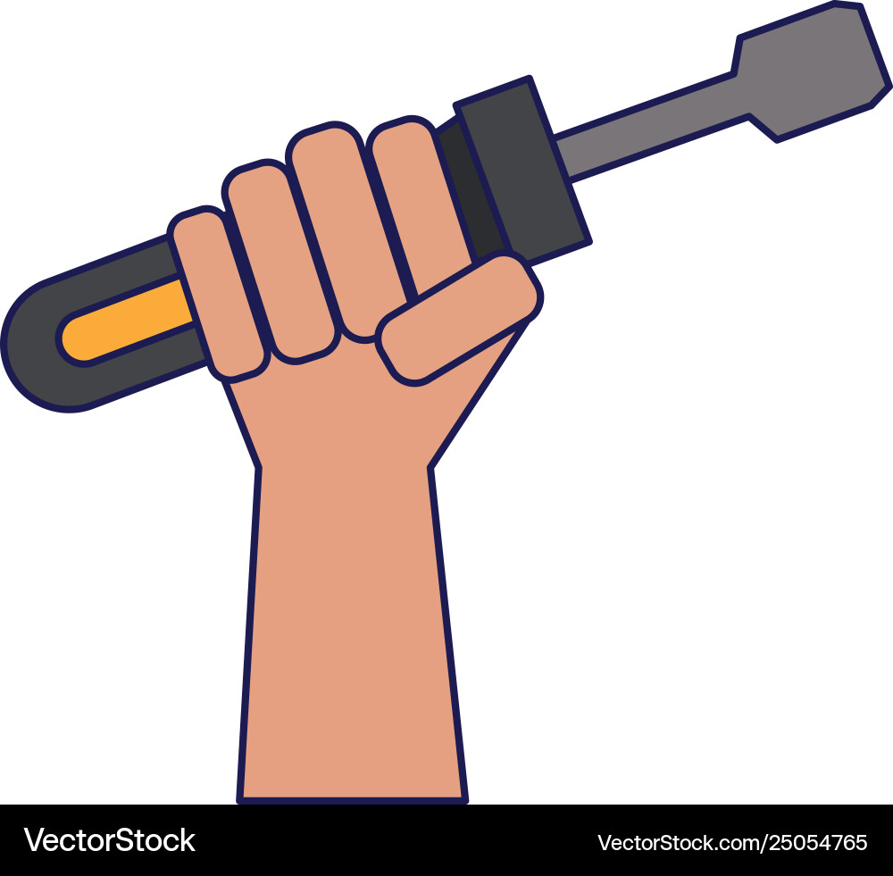 Hand holding screwdriver working repair blue lines
