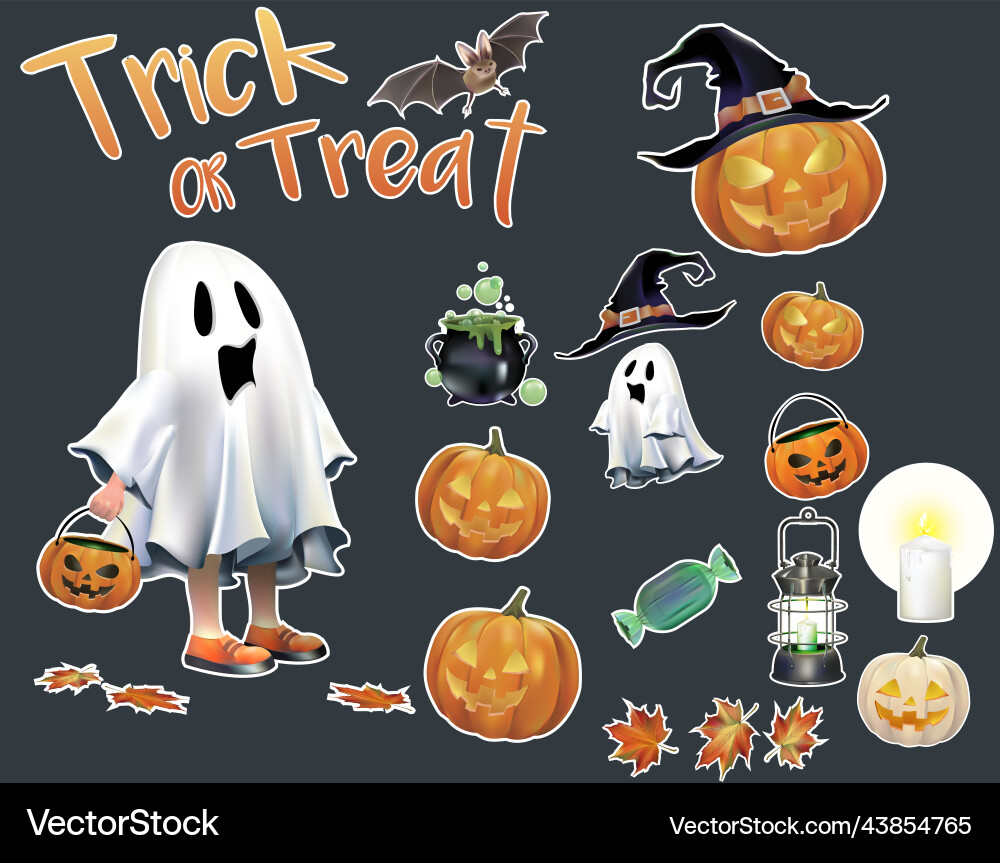 Happy halloween cartoon sticker set Royalty Free Vector