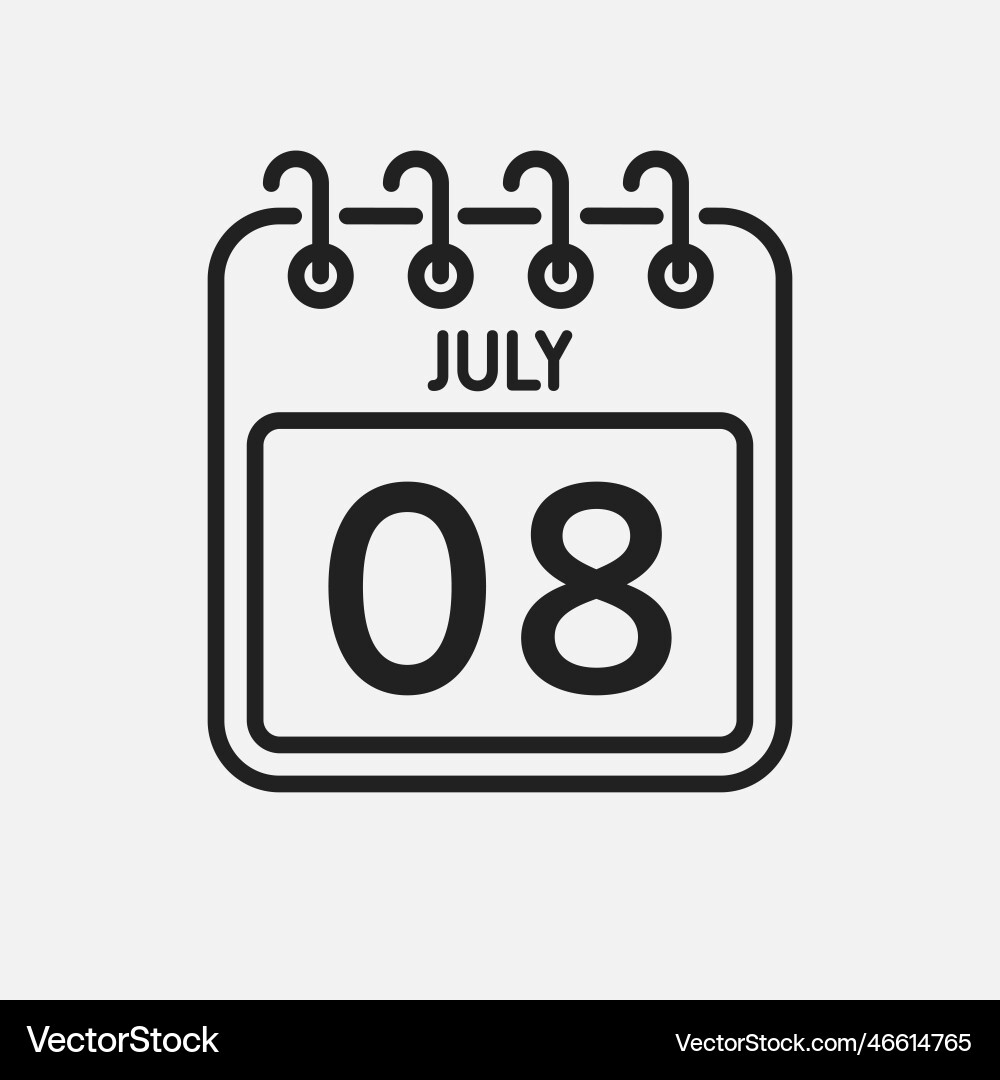 Icon page calendar day - 8 july Royalty Free Vector Image