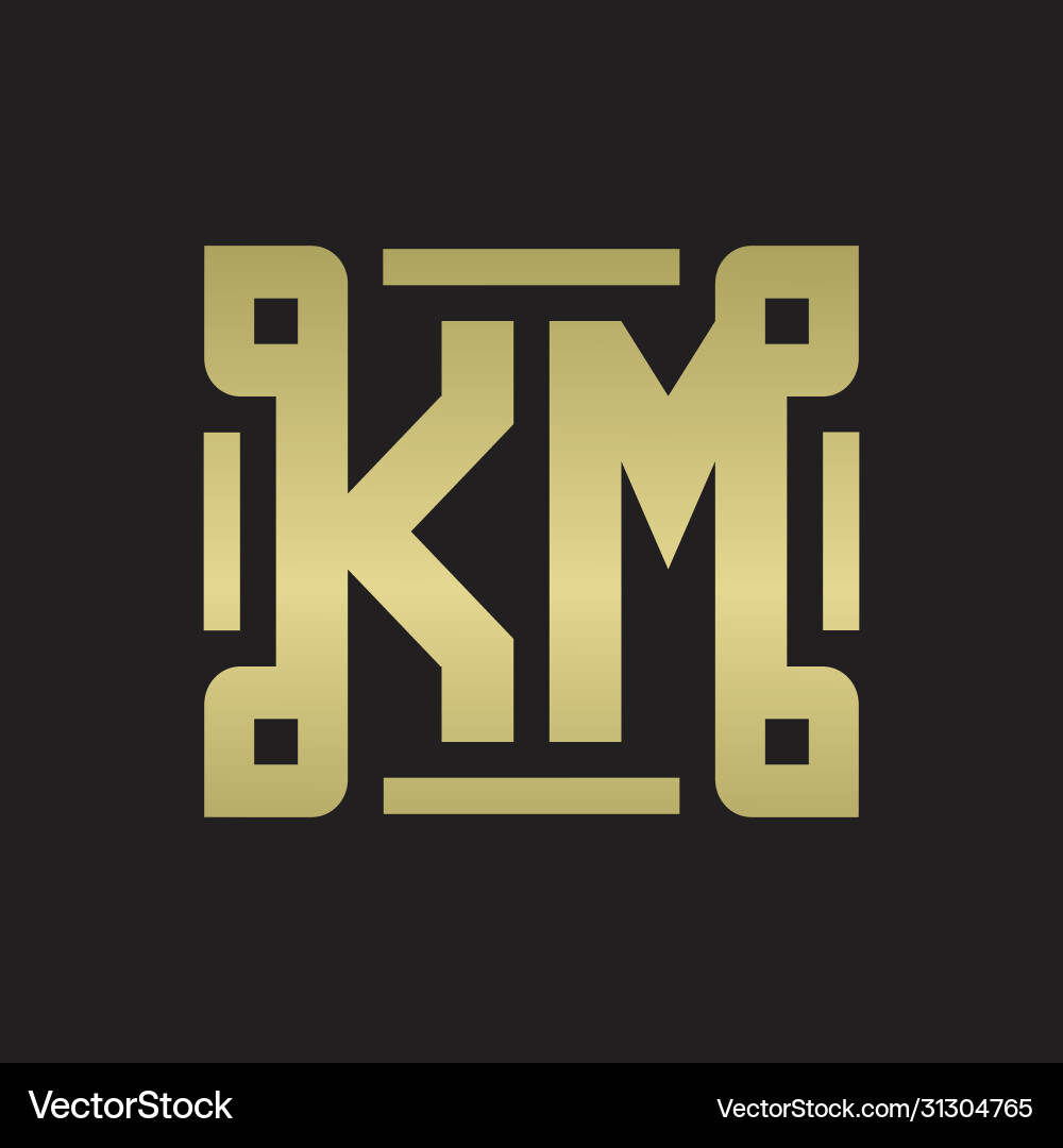 Km logo monogram with piece line art design Vector Image