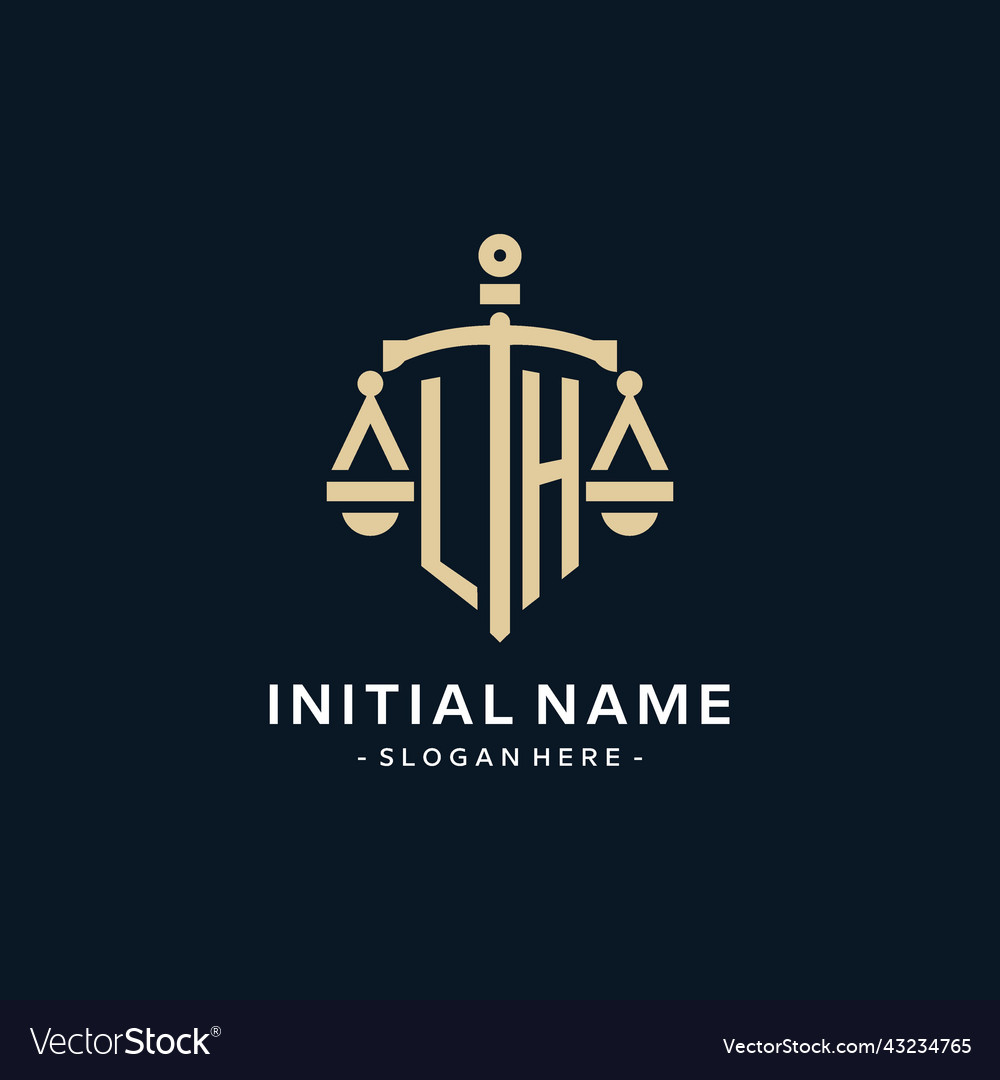 Lh initial logo with scale of justice and shield Vector Image