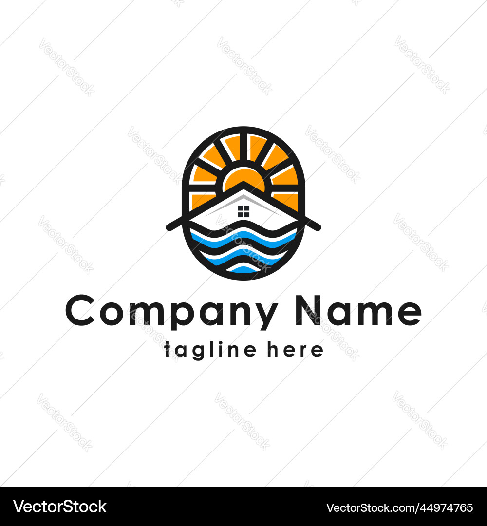 Ocean home logo in modern line style Royalty Free Vector