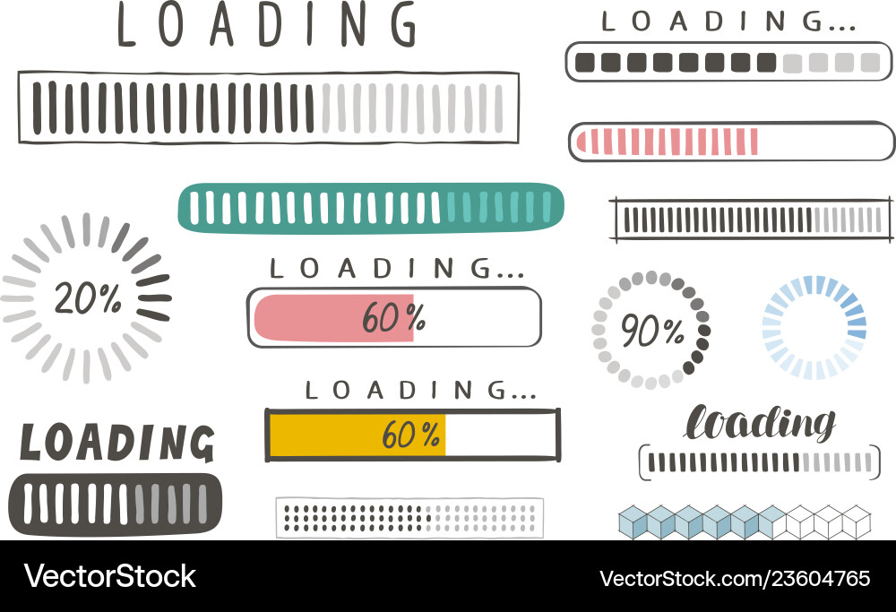 Progress loading bar set icons load symbol Vector Image