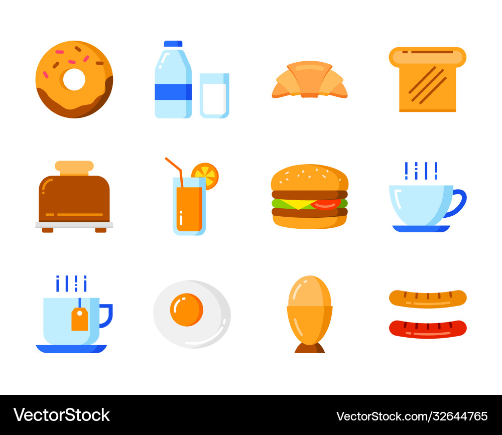 Set breakfast icon flat color style symbols Vector Image