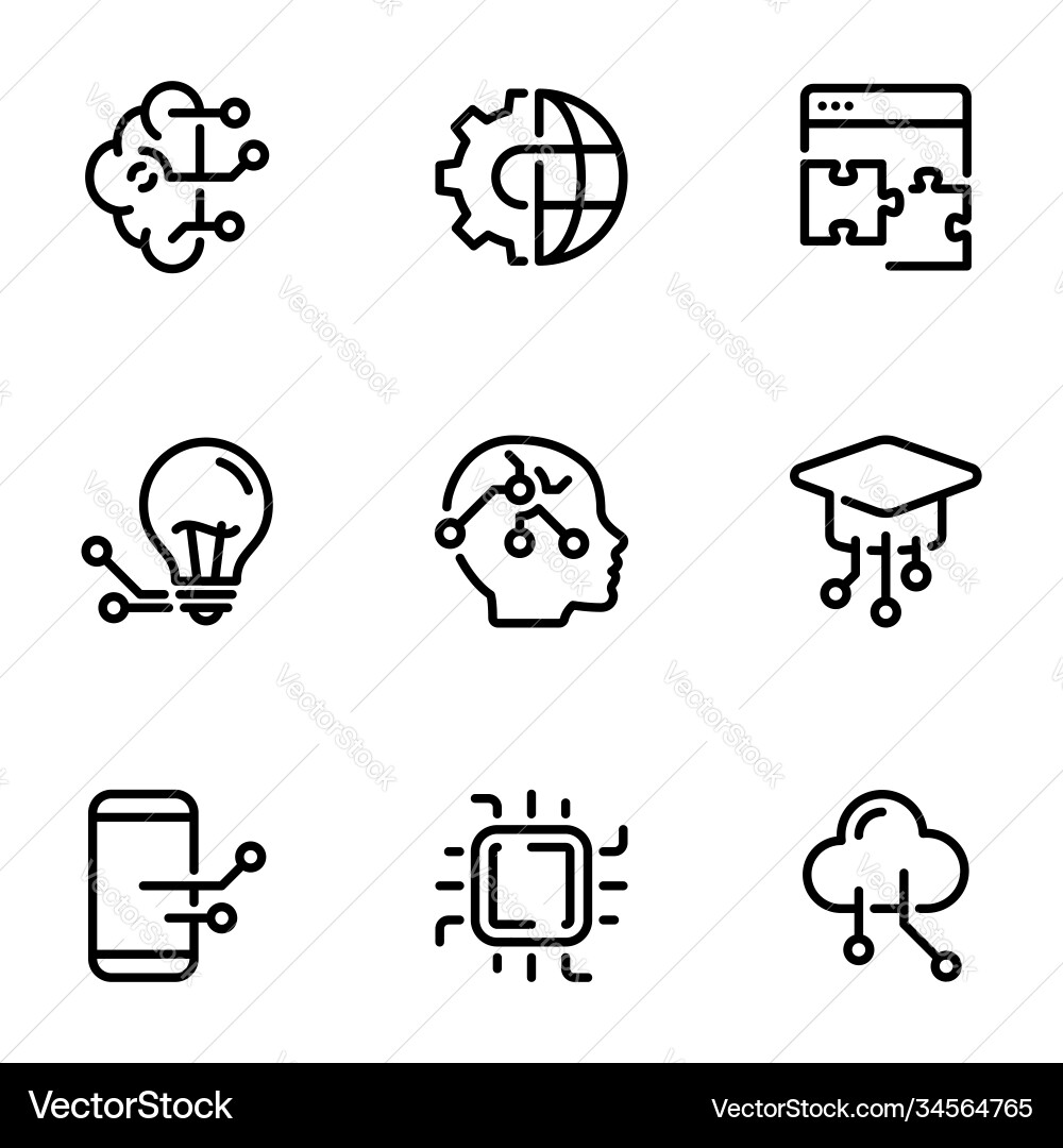 Set icons on a theme neural networks Royalty Free Vector