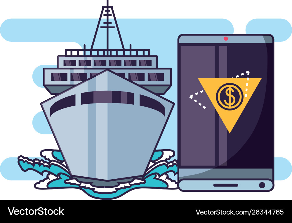 Ship cruise boat with smartphone Royalty Free Vector Image