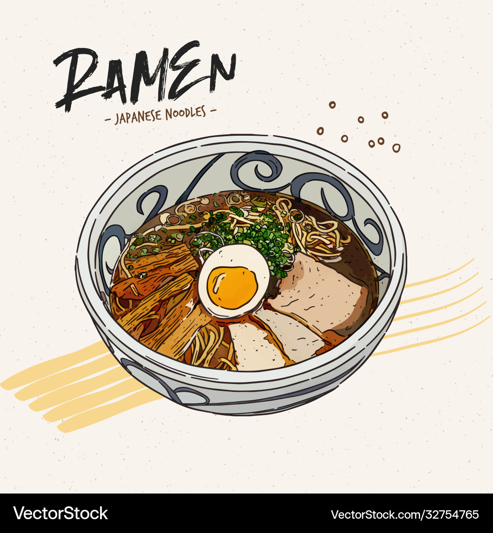 Shoyu ramen hand draw sketch Royalty Free Vector Image
