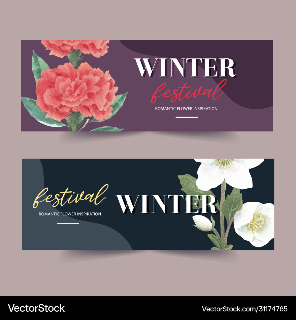 Winter bloom banner design with peony flower Vector Image