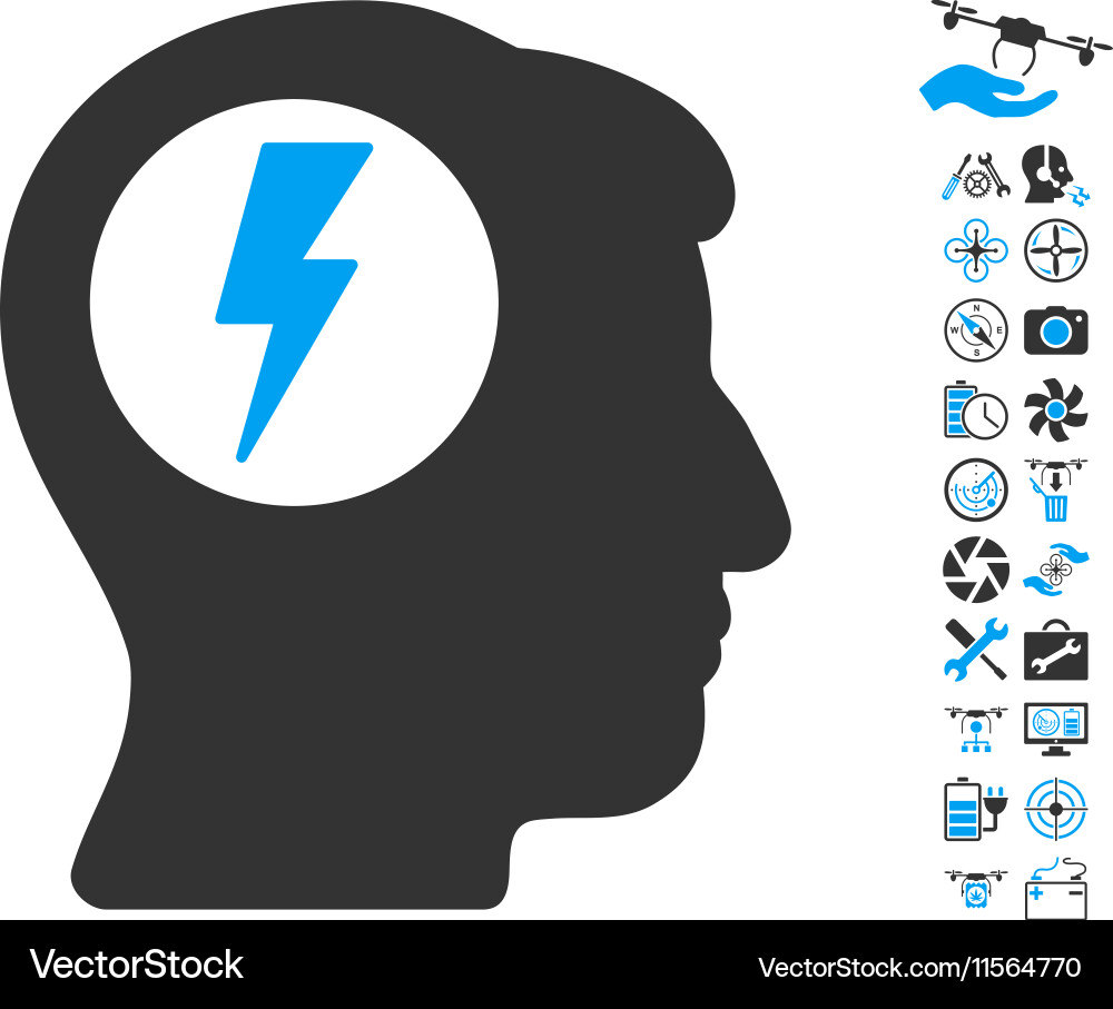 Brain electric shock icon with copter tools bonus Vector Image