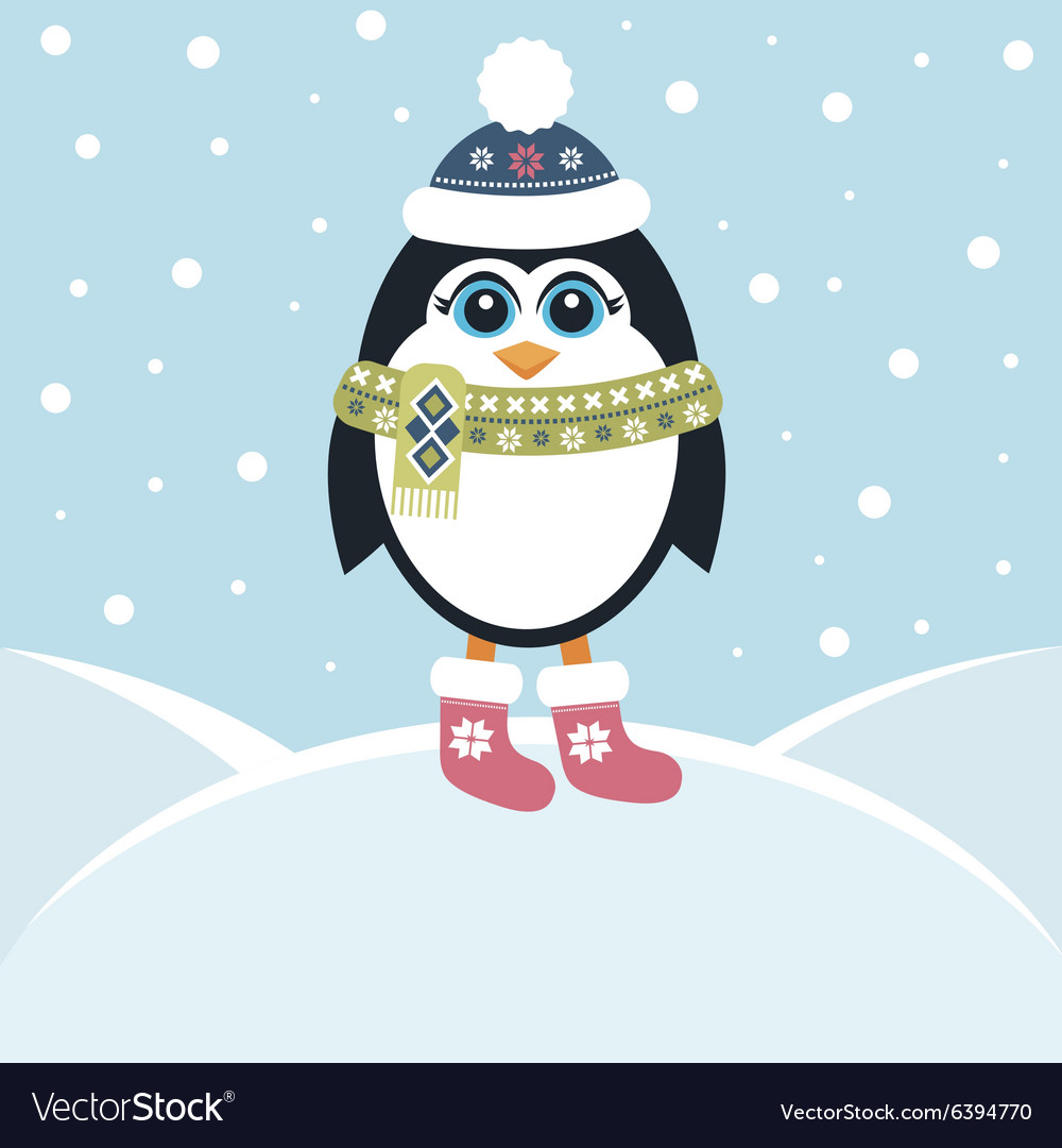 Cute penguin in winter Royalty Free Vector Image