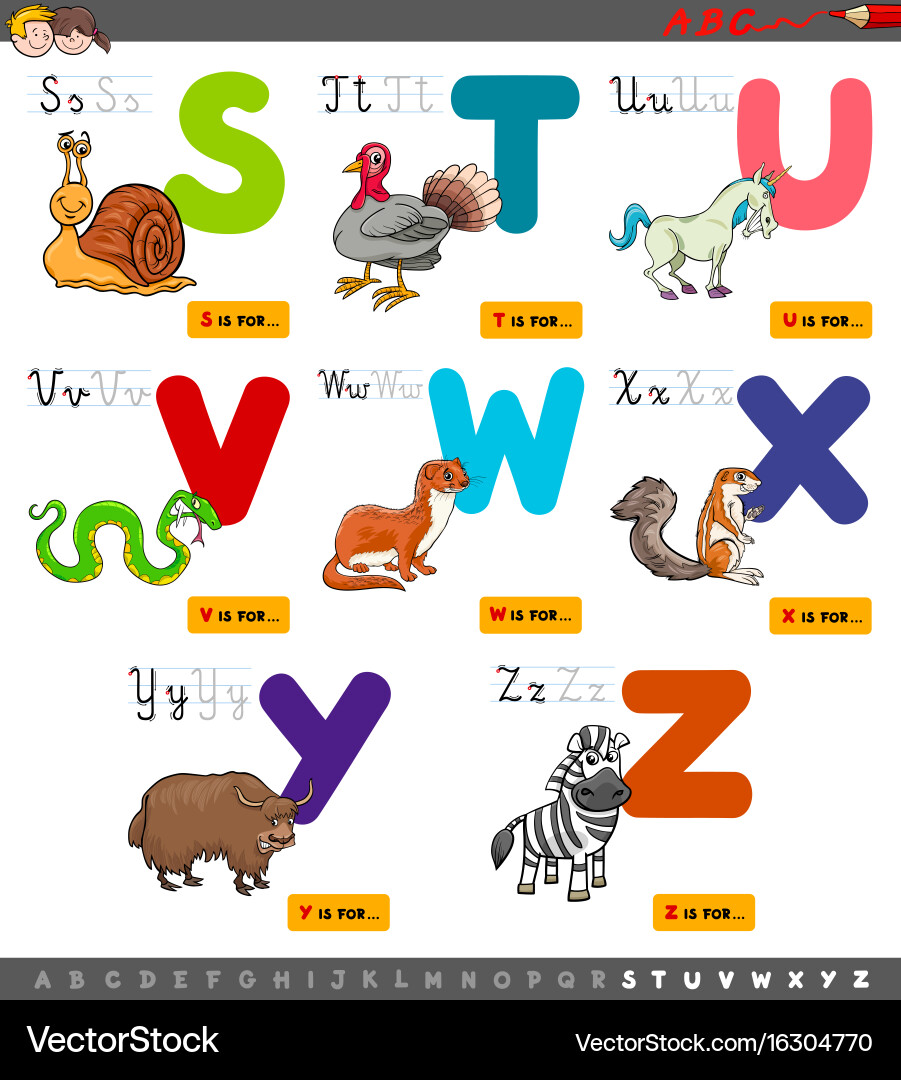 Educational cartoon alphabet set for learning Vector Image