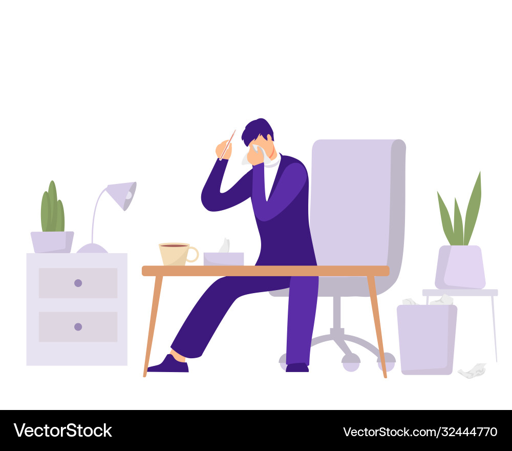 Employee illness in office character Royalty Free Vector