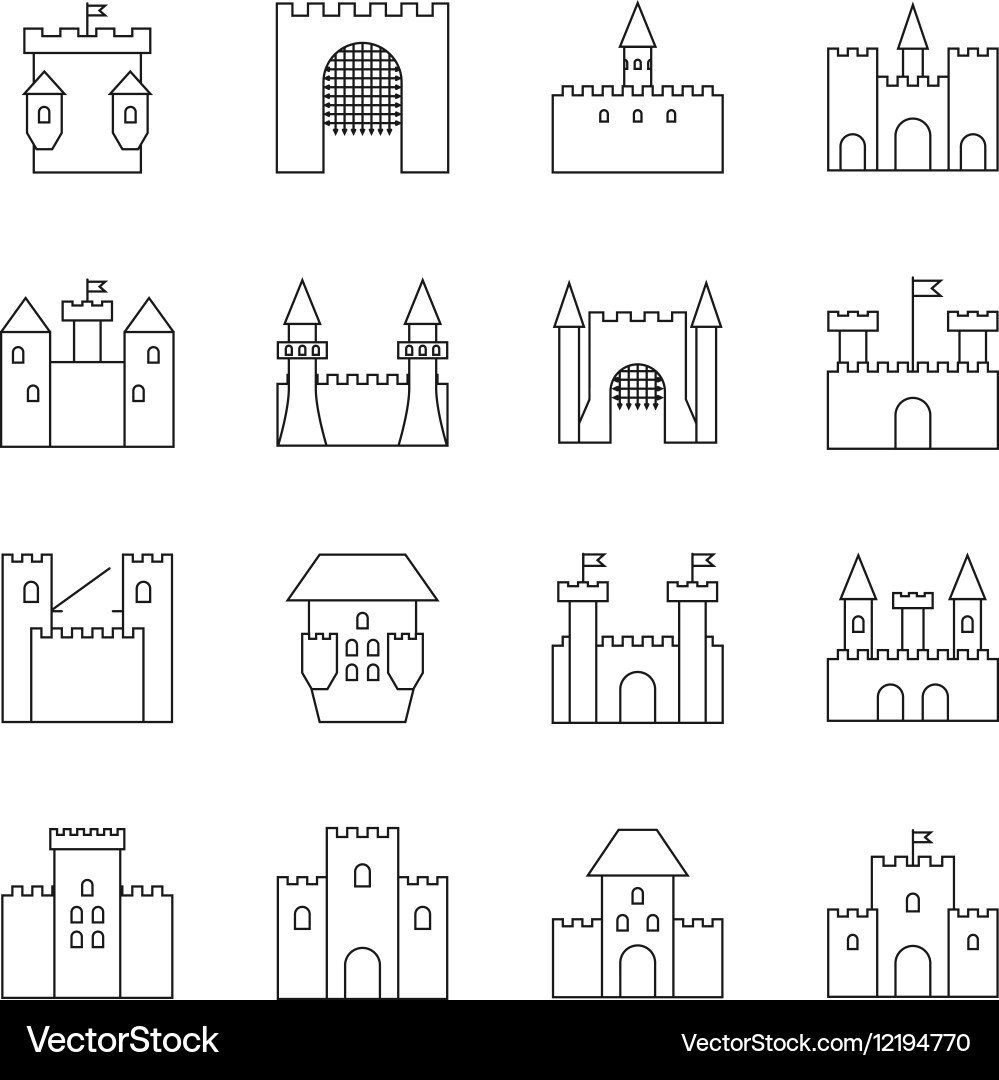Historical ancient castle linear icons citadel Vector Image