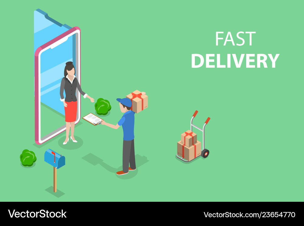 Isometric flat concept of fast delivery Royalty Free Vector