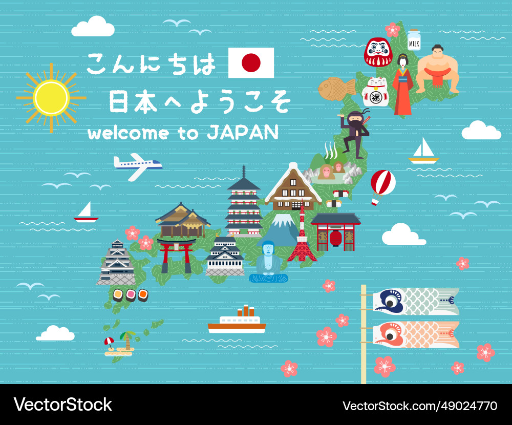 Lovely japan travel map Royalty Free Vector Image